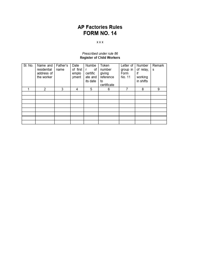 None_Form 14 - Register of Child Worker - Andhra Pradesh Factories Act ...