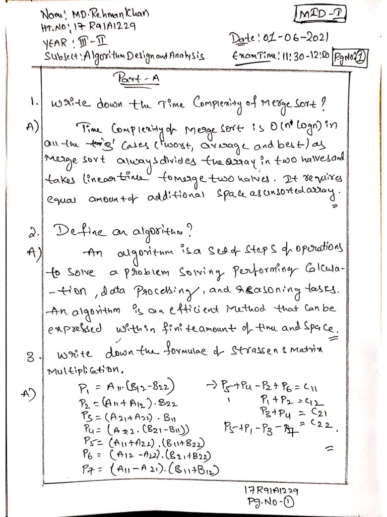 17R91A1229 - Algorithm Design and Analysis - Rehman Khan Mohmammad | PDF