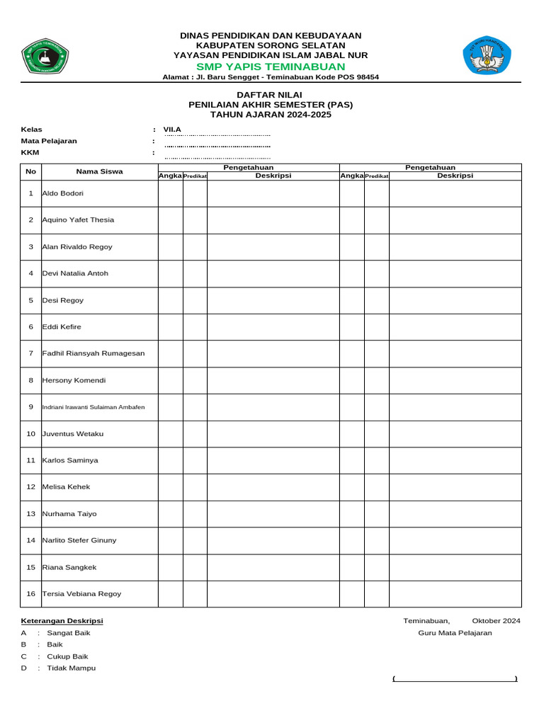 Nilai Agama Kelas 7B, 8A, 8B, 9A | PDF