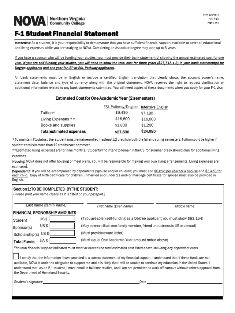 NOVA Financial Statement Form | PDF