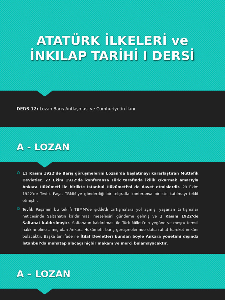 Ataturk Ilkeleri Ve Inkilap Tarihi I Dersi - Ders 12 3 | PDF