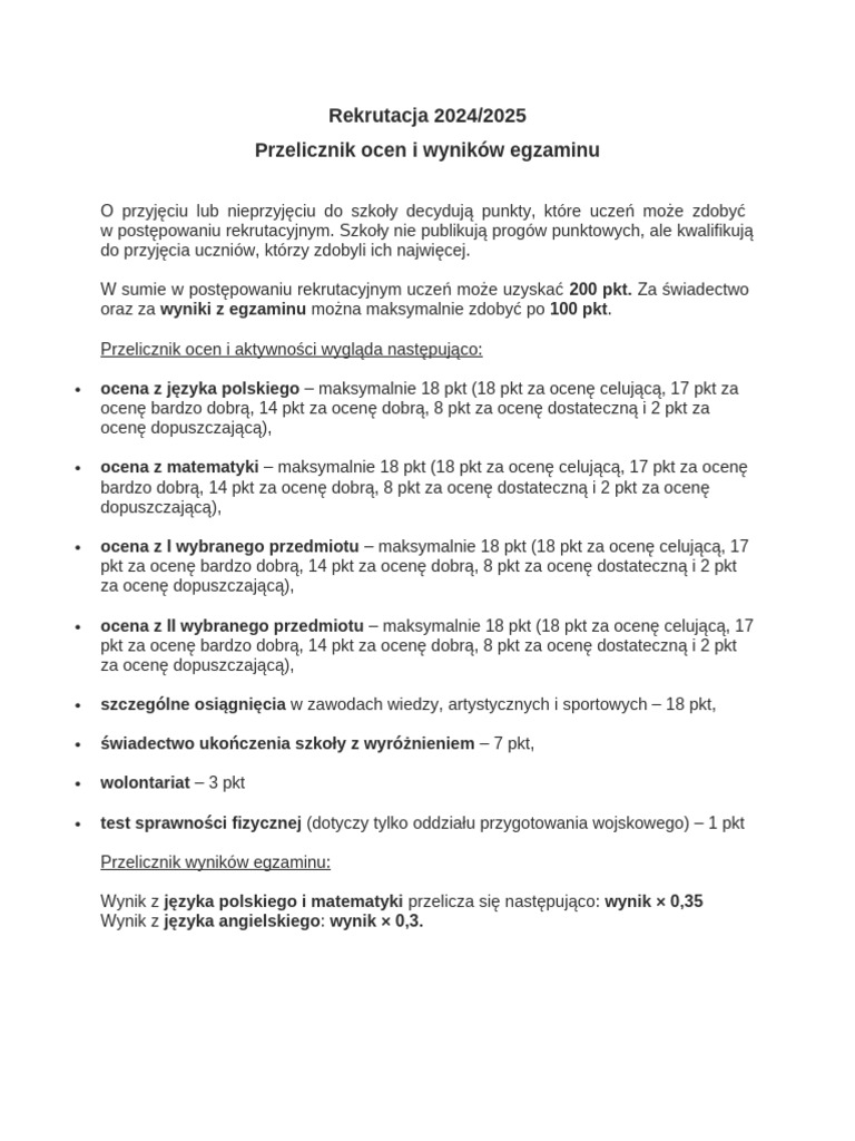 Przelicznik Ocen I Wynikow Egz | PDF
