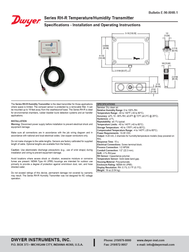 Series RH-R Temperature/Humidity Transmitter: Specifications ...