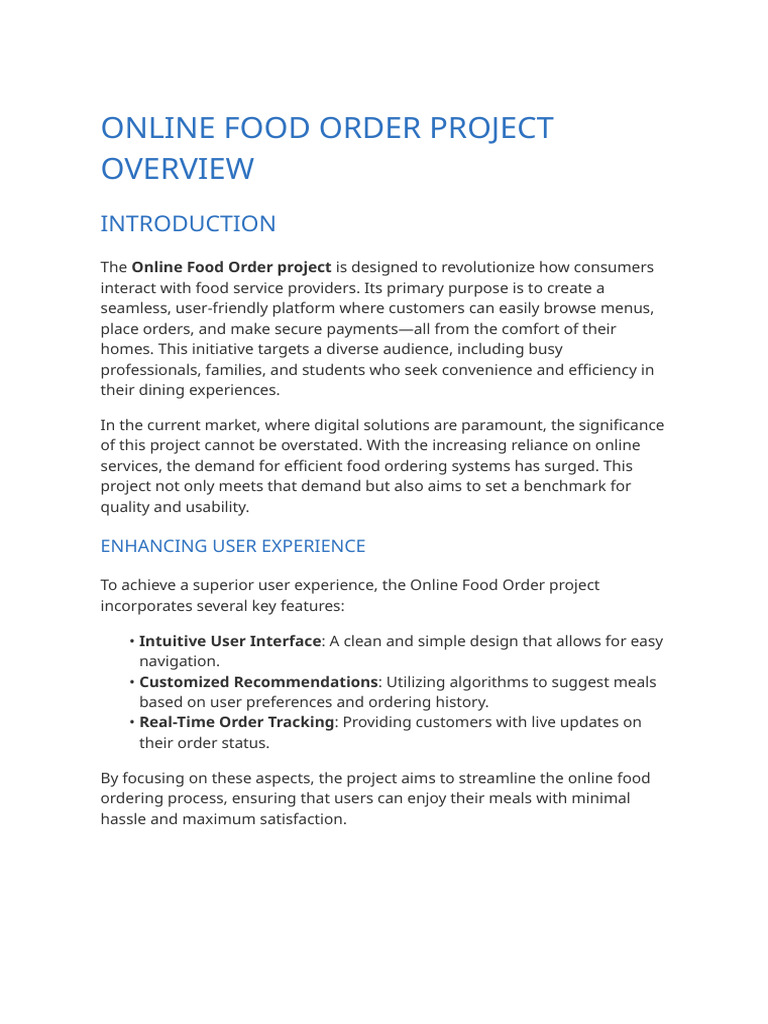 Online Food Order Project Overview | PDF | Databases | Usability