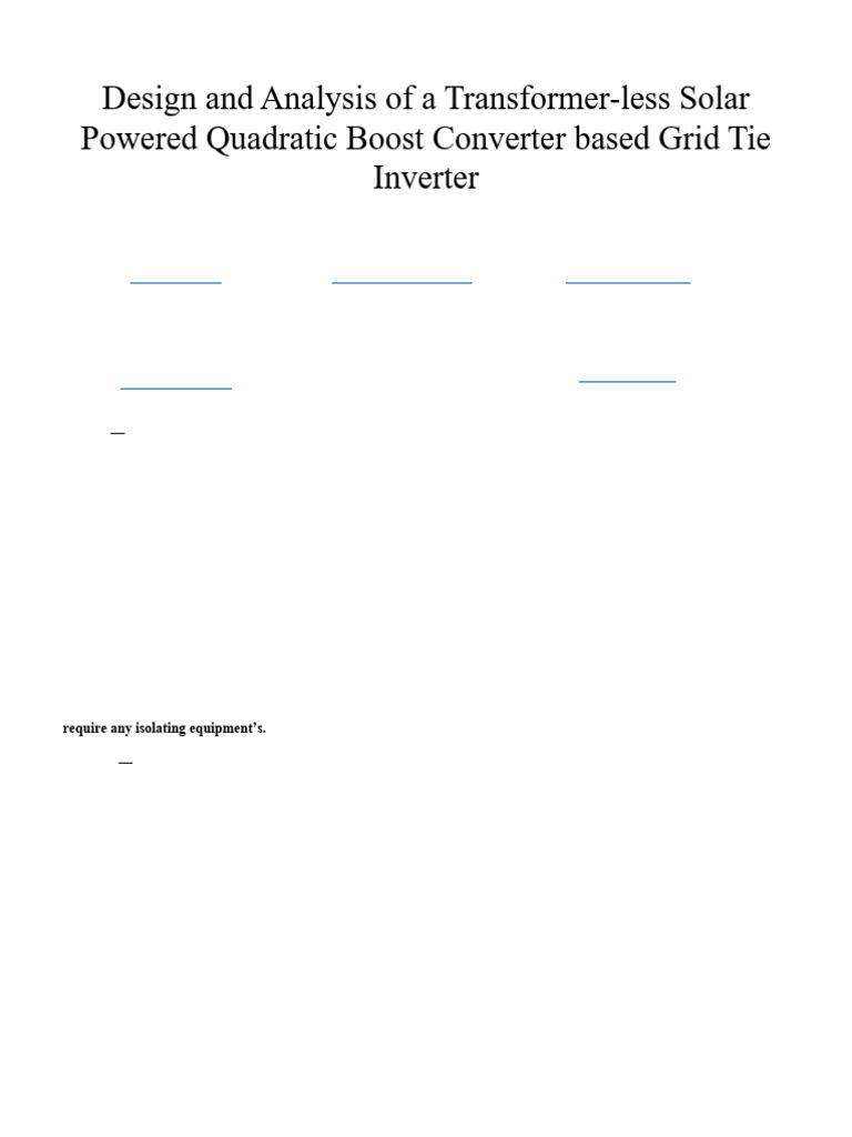 Design and Analysis of A Transformer-Less Solar Powered Quadratic Boost ...
