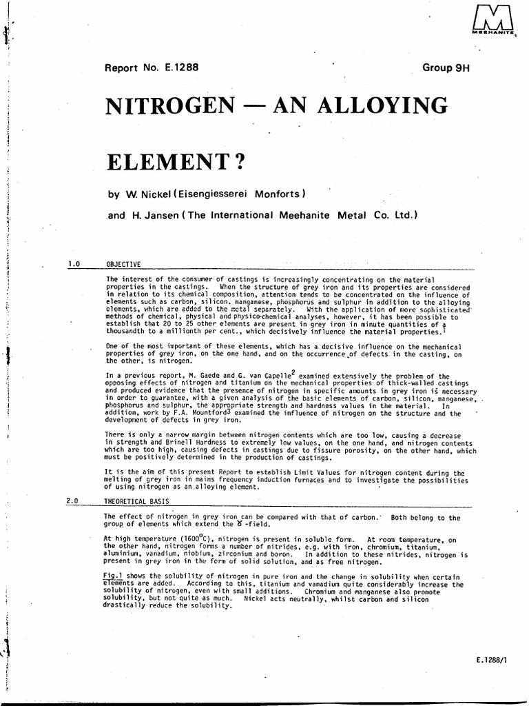 Nitrogen - An Alloying Element Meehanite Report | PDF