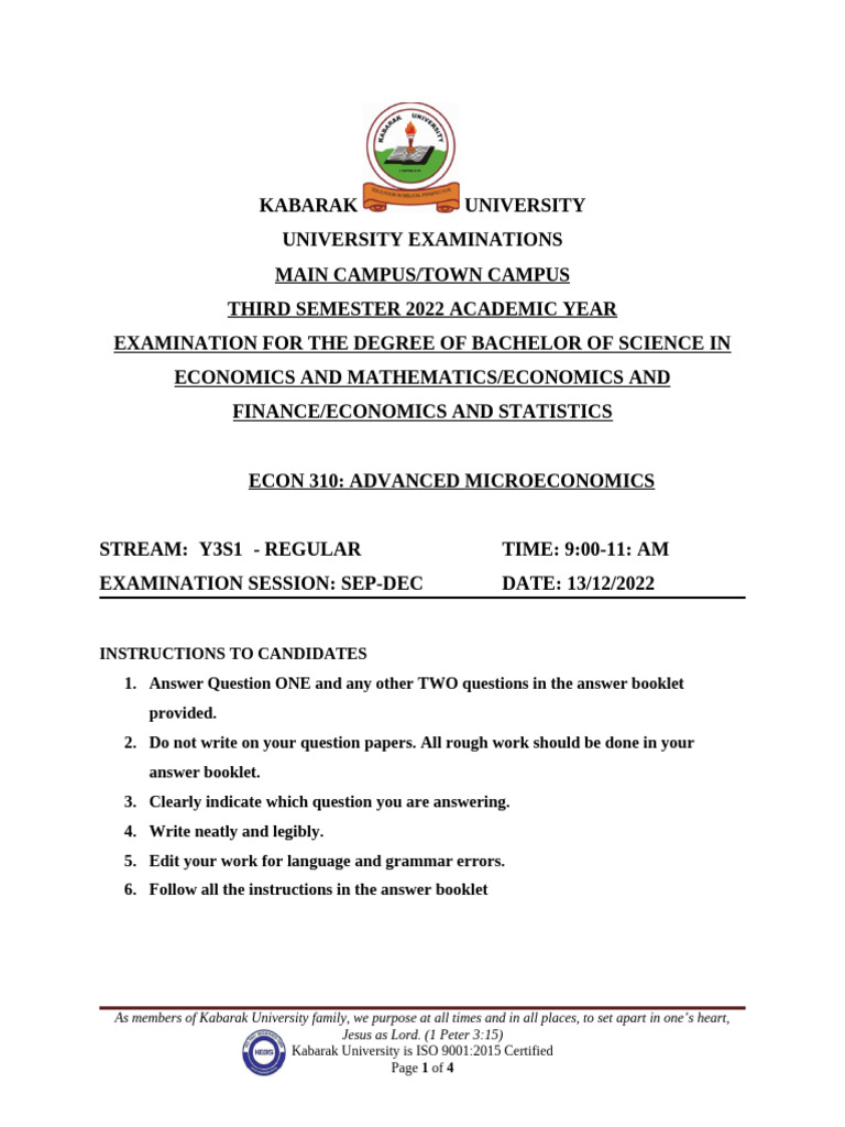 Econ 310 Exams December 2022 | PDF | Economic Equilibrium | Profit (Economics)