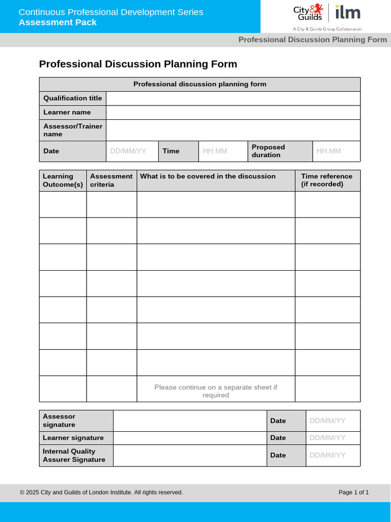 Professional Discussion Planning Form | PDF