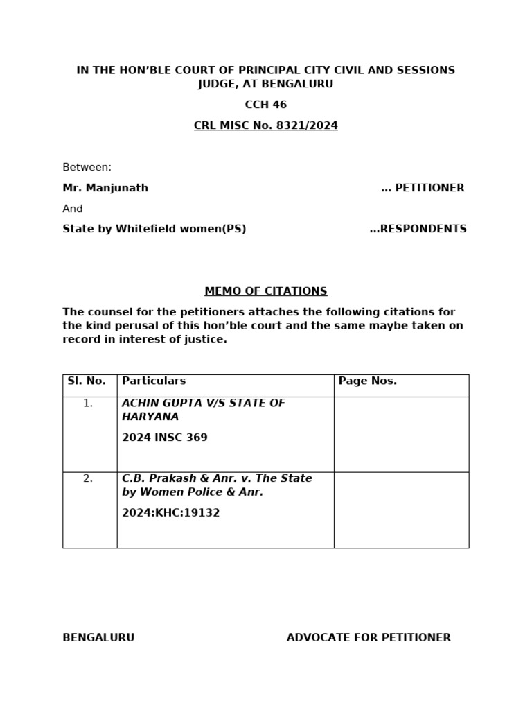Memo of Citations for Court Case | PDF