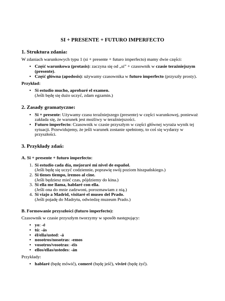 si+ presente+ future imperfecto (zosia) | PDF