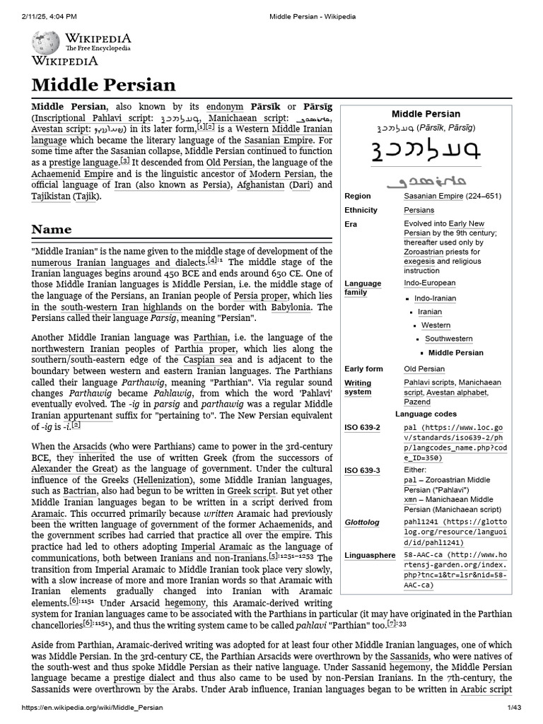 Middle Persian | PDF | Persian Language | Adjective