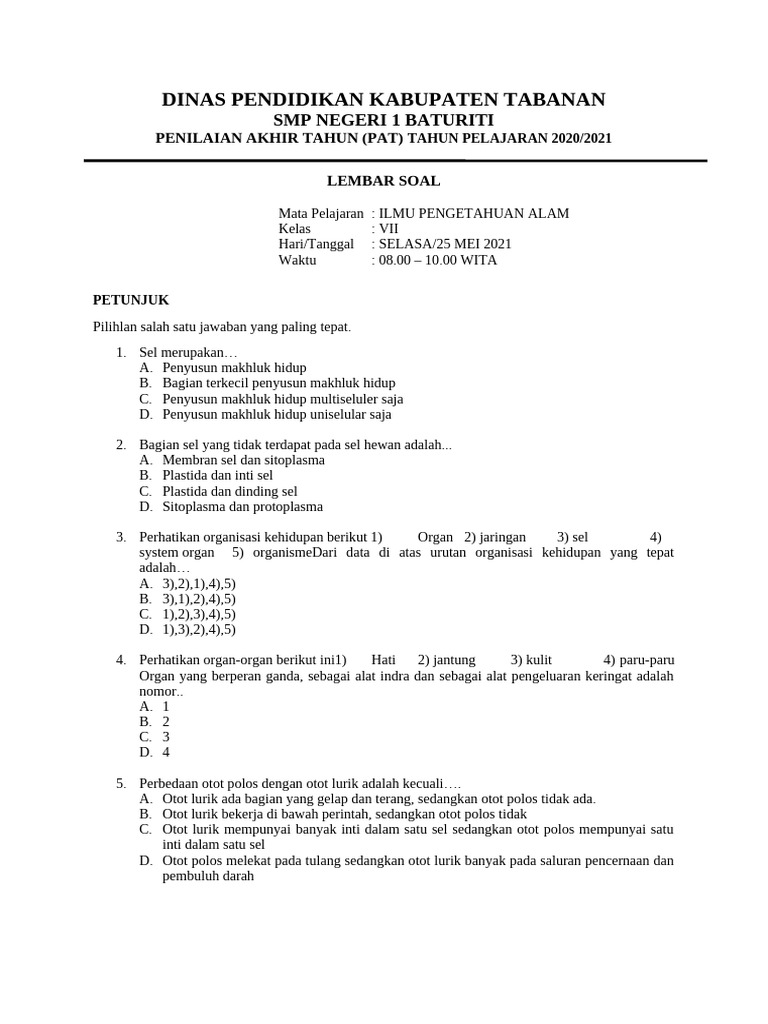 Soal Pat Ipa Kls 7 Genap | PDF