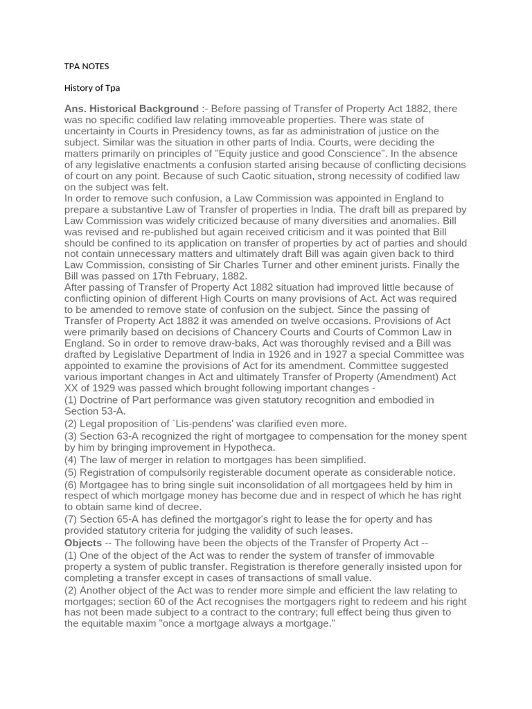 Tpa Notes Pdf Lease Mortgage Law