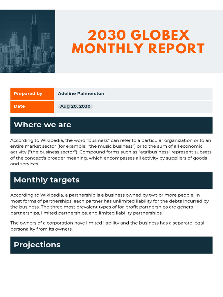 Monthly Report in Dark Blue Orange Grey Style PDF | PDF