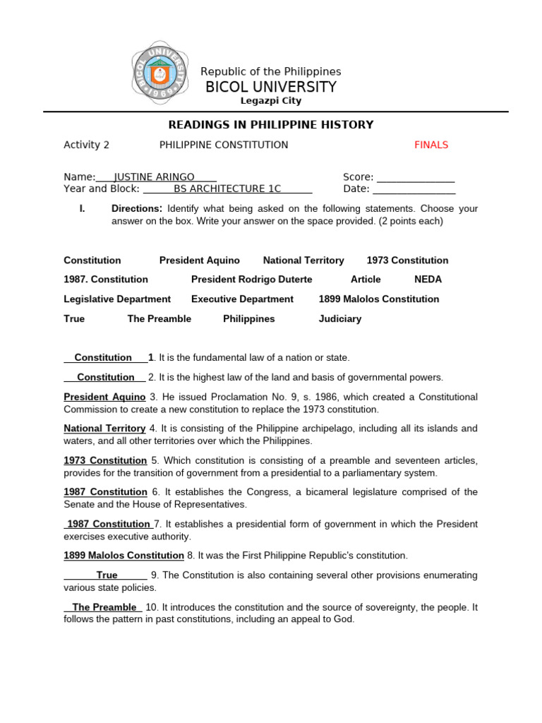 Philippine Constitution Study Guide | PDF | Constitution | Justice