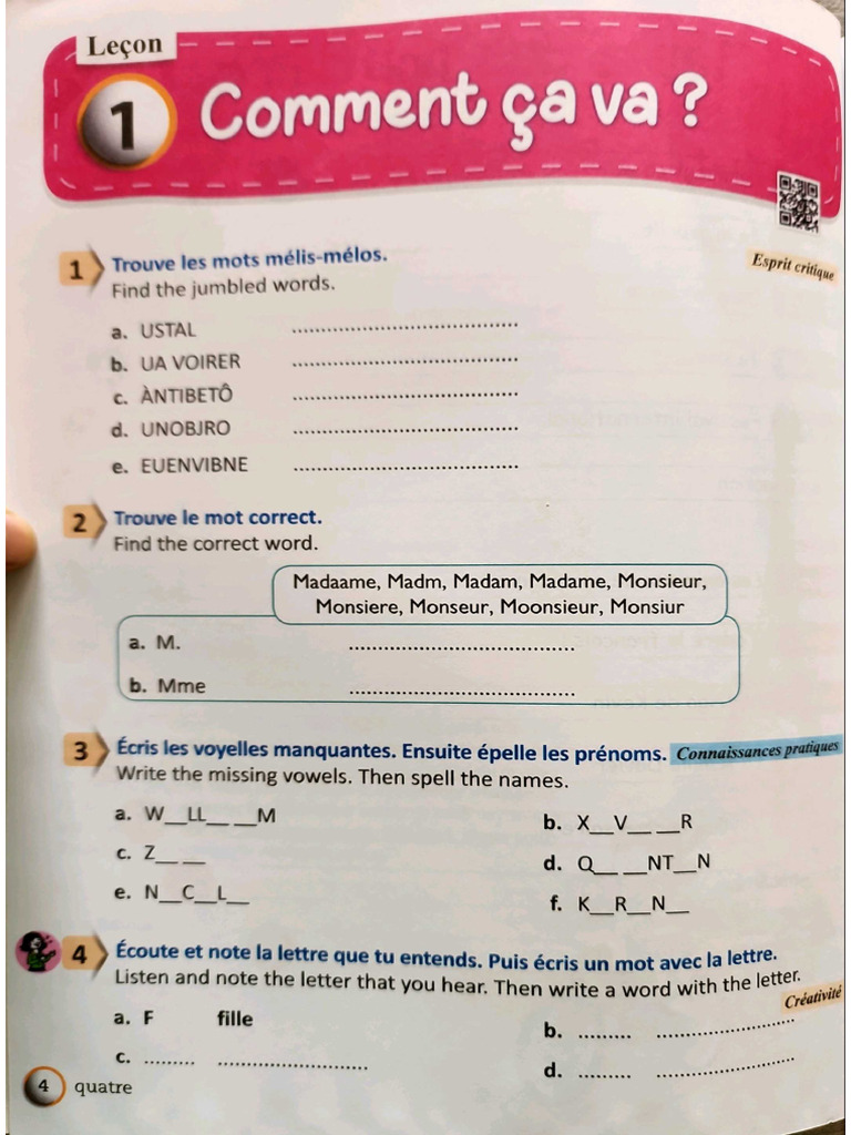 French CL 6 CHP 1 Workbook | PDF