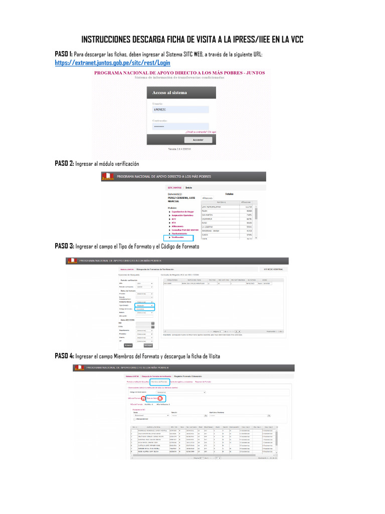 Instrucciones Descarga Ficha de Visita A La Ipress-Eess en La VCC | PDF