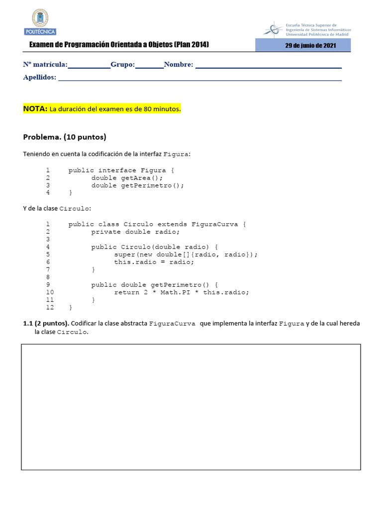 POO - Solucion Examen [290621] | PDF | Java (lenguaje de programación) | Herencia (Programación ...