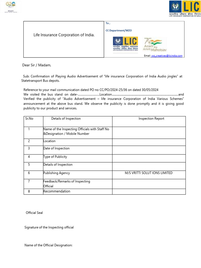 Lic Inspection Format | PDF