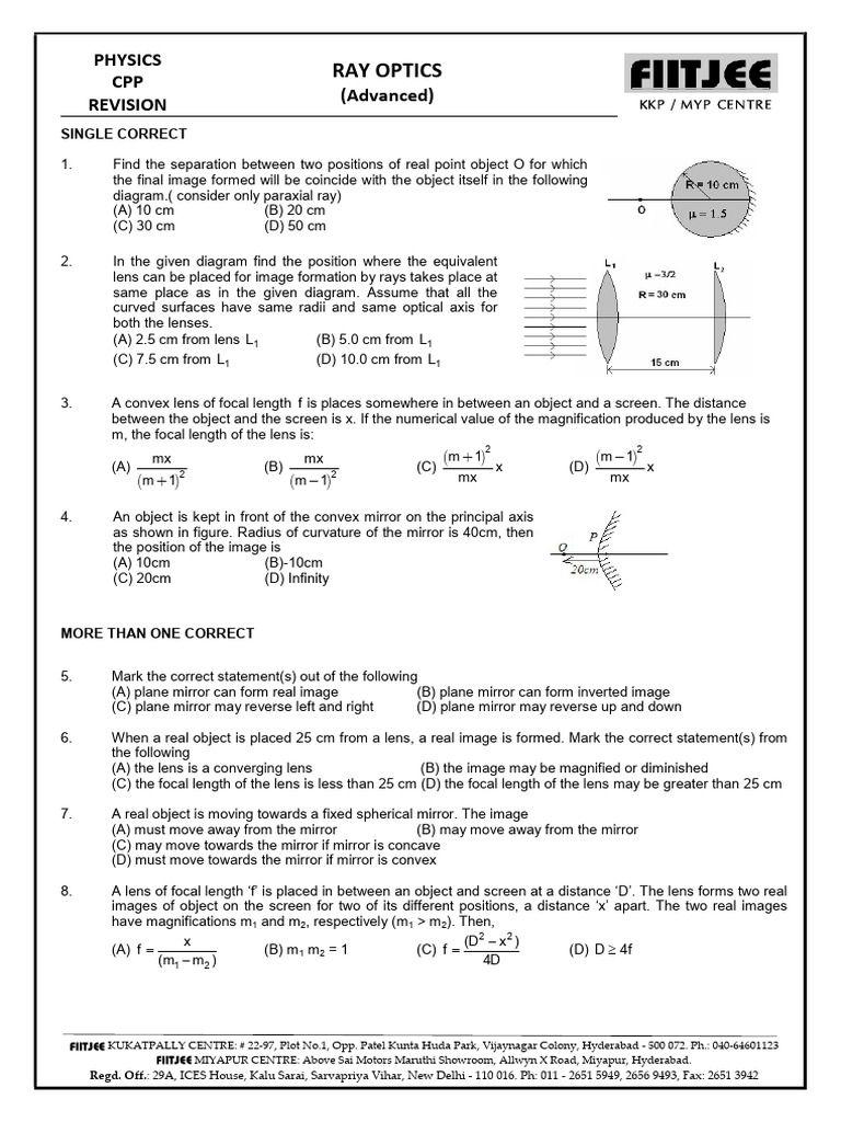 SR Physics Revision - RAY OPTICS - Advanced - CPP | PDF | Optics | Light