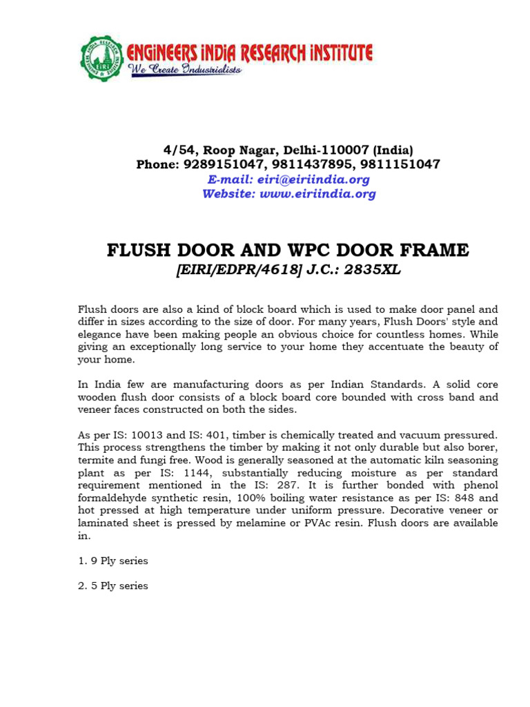 WPC and Flush Door Manufacturing Guide | PDF | Extrusion | Plywood