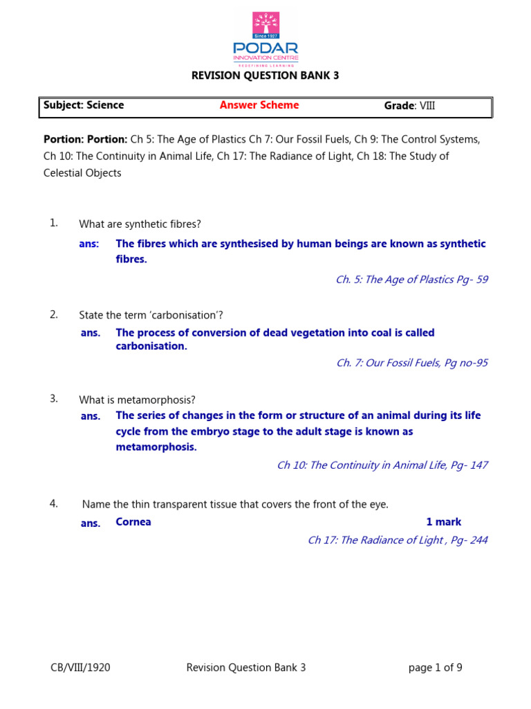 AS - CB - VIII - Sci - Revision Question Bank 3 | PDF | Fuels | Galaxy