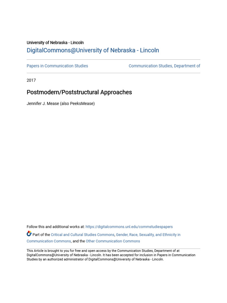 Mease (2017) Postmodern - Poststructural Approaches | PDF | Discourse ...