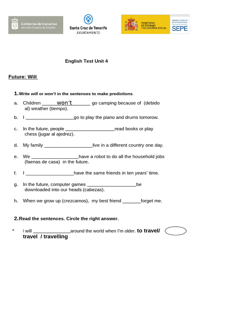 Modelo de Examen Unit4 | PDF