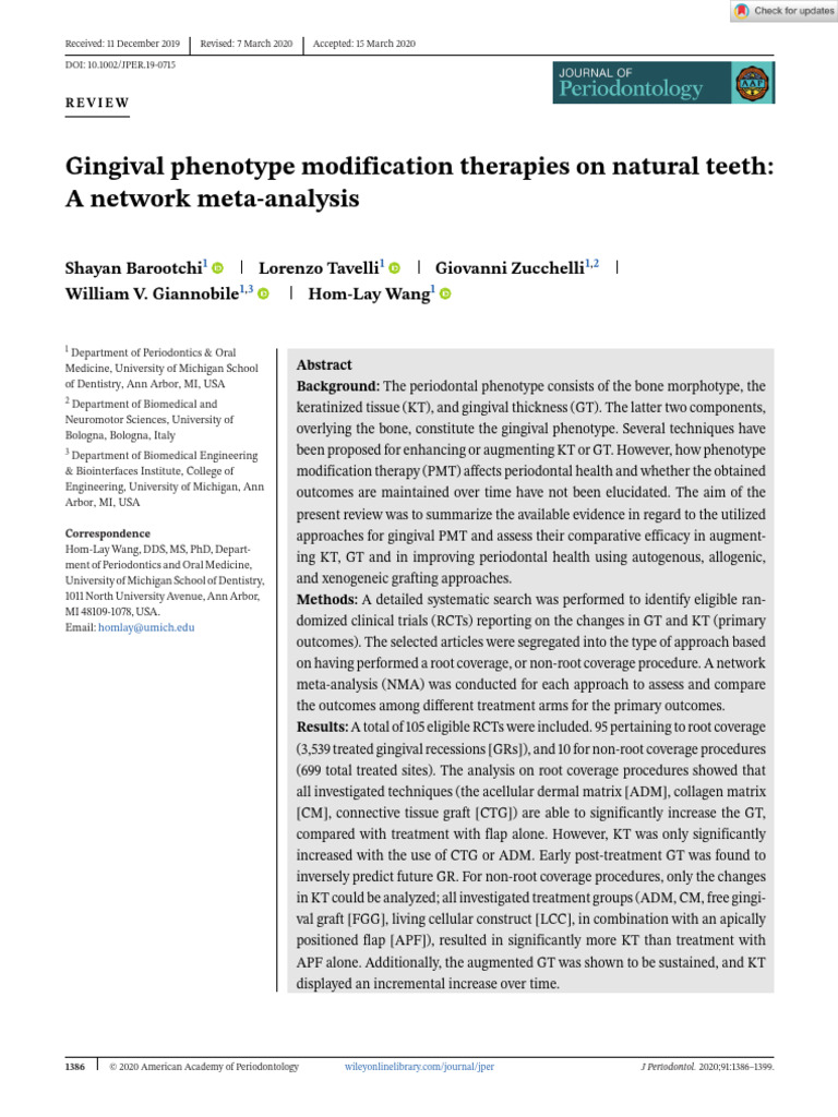 Journal of Periodontology - 2020 - Barootchi - Gingival Phenotype ...
