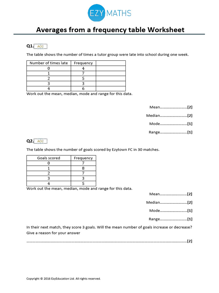 Day 18 - Averages From A Frequency Table | PDF