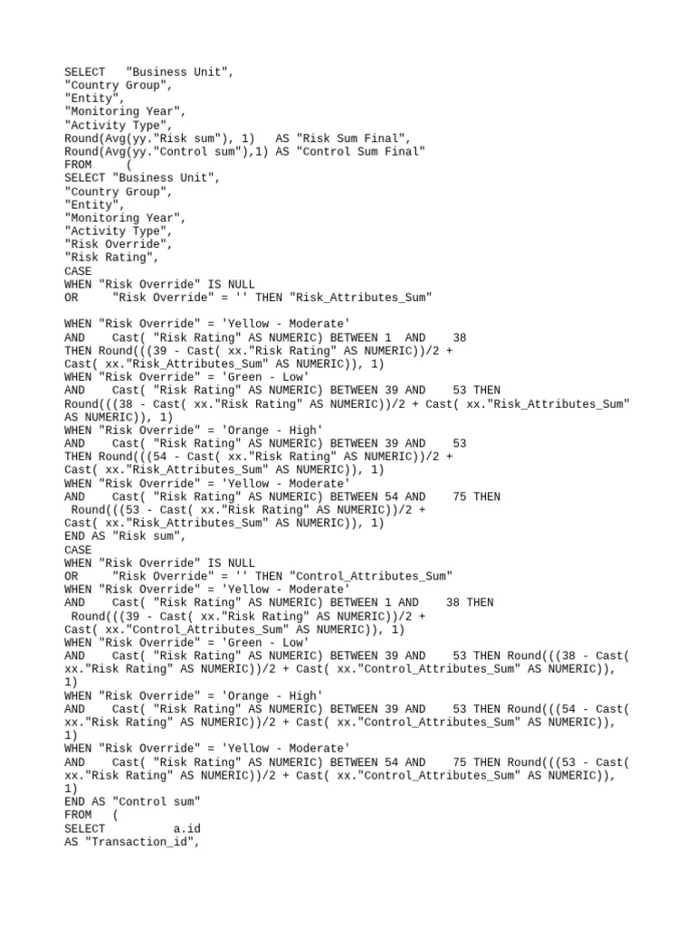 Endo Compliance_Updated RA heatmap SQL | PDF | Data Management | Databases