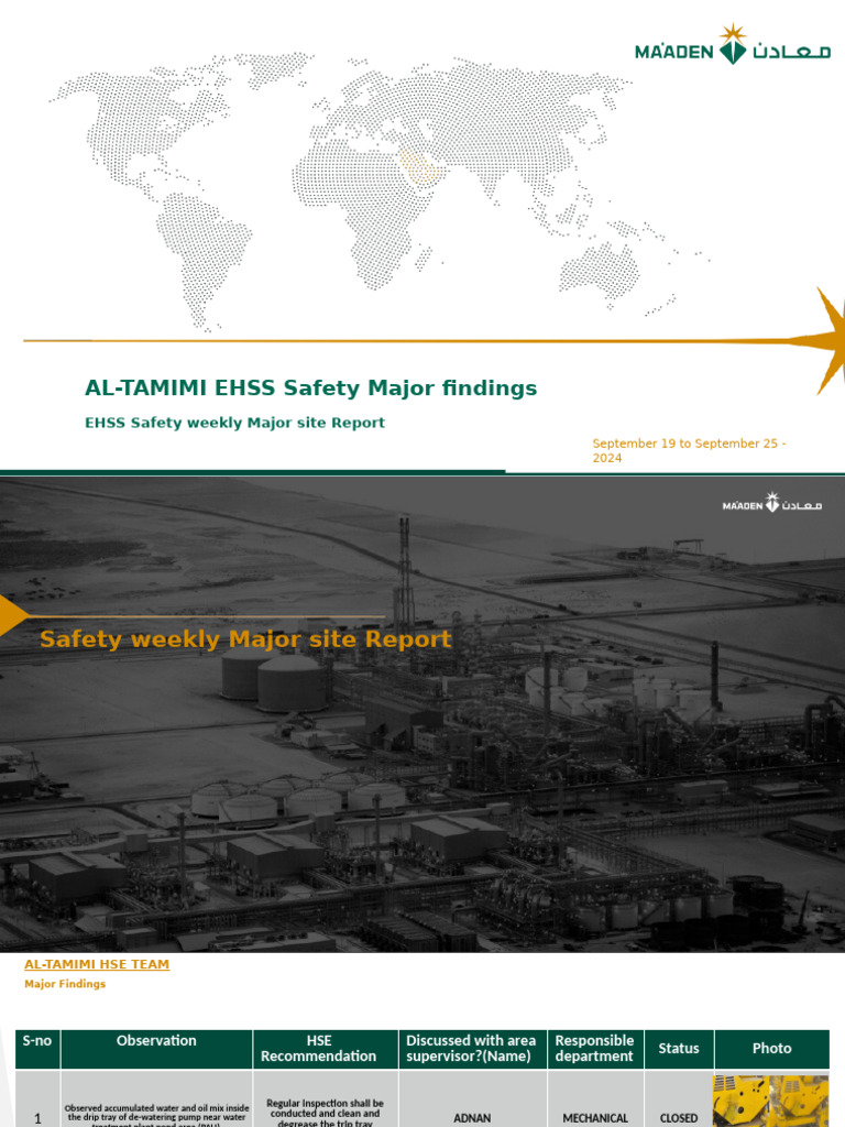 EHSS Safety Weekly Major Site Report 18-25 SEP | PDF | Safety