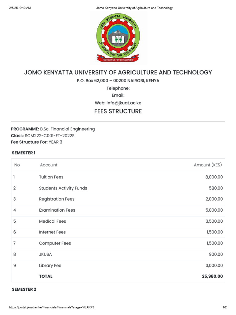 Jomo Kenyatta University of Agriculture and Technology fees 3rd year | PDF | Kenya