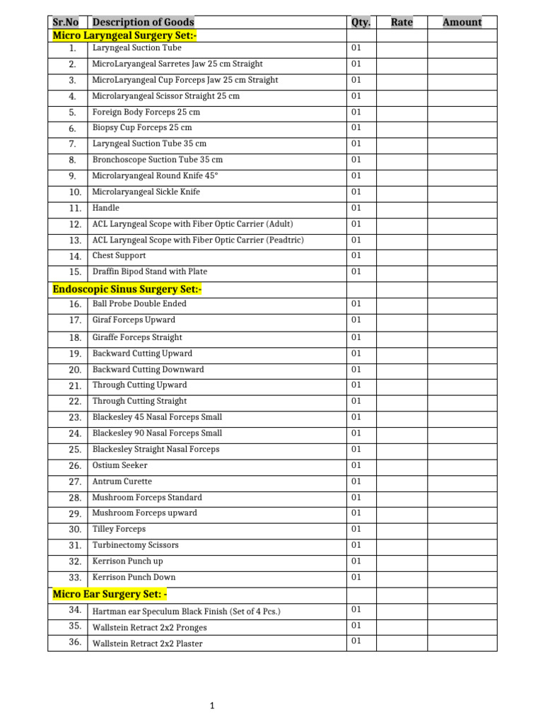 OT Instruments All Set ENT | PDF | Clinical Medicine
