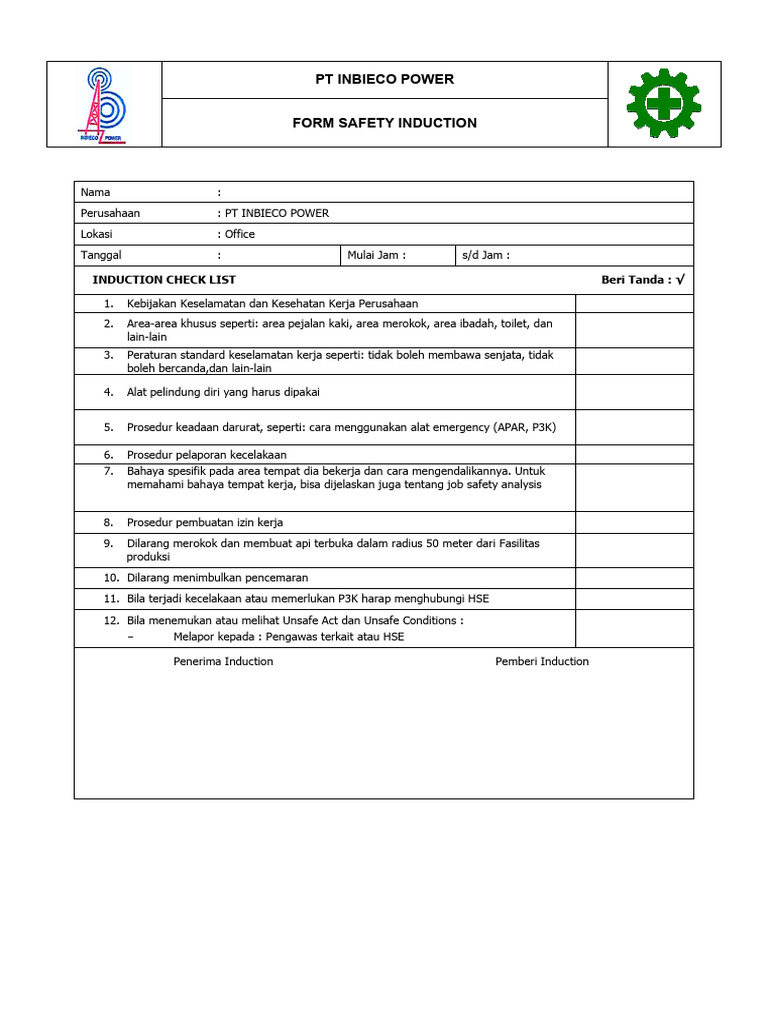 3.f Form safety induction | PDF