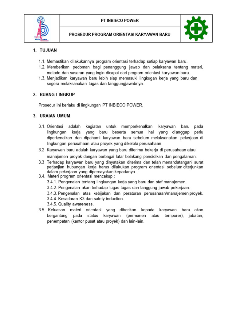 3.d Prosedur Program Orientasi Karyawan Baru | PDF