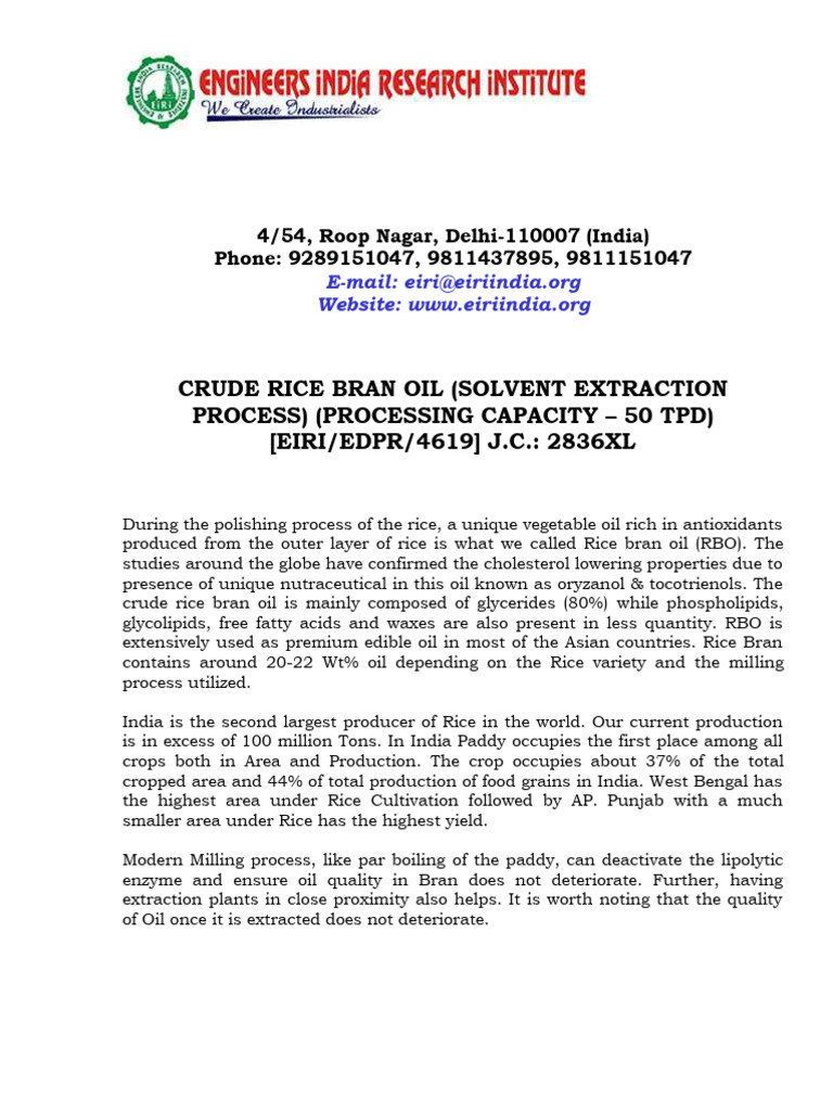 Rice Bran Oil Production Process Overview | PDF | Rice | Oil