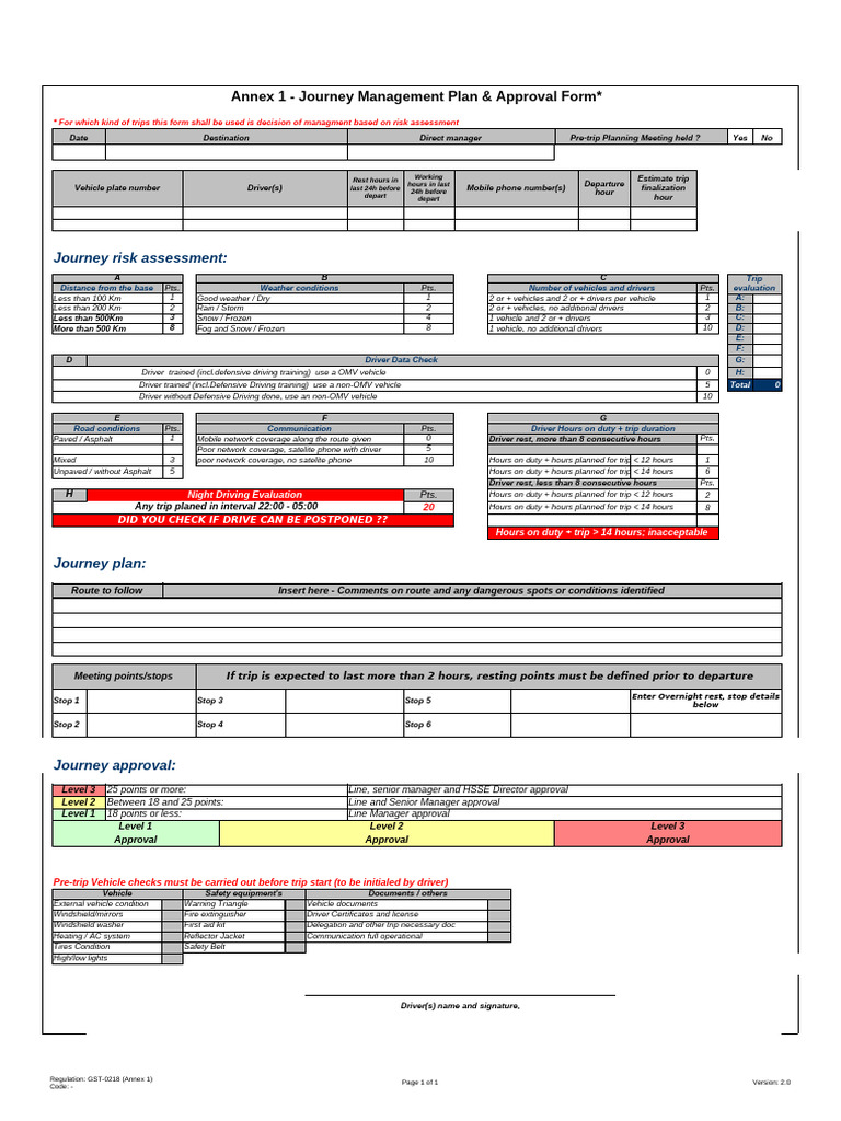 Annex 1 - Journey Management Plan and Approval Form (SUPPORTS GST-0218 ...