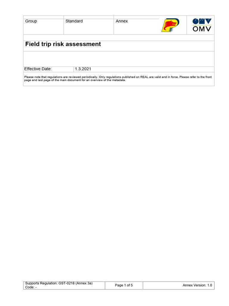 Annex 3a - Field Trip Risk Assessment (SUPPORTS GST-0218-Personnel ...