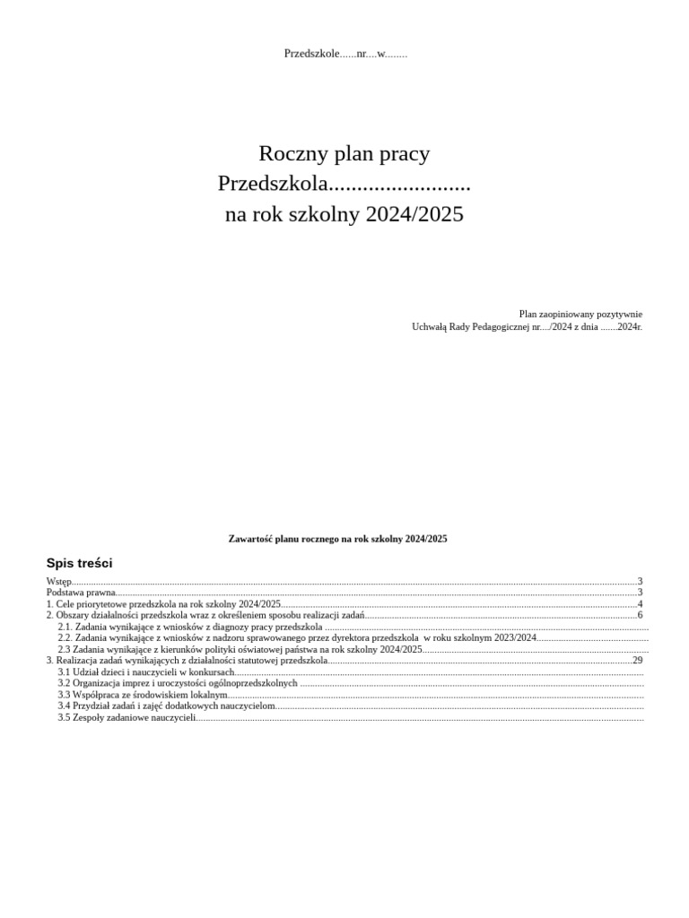 Plan Roczny 2024 2025 1 | PDF