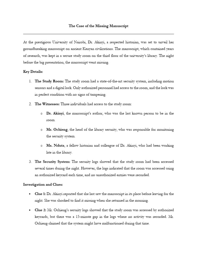 The Case of The Missing Manuscript | PDF