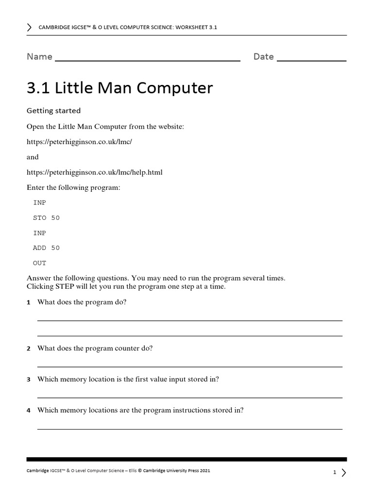 Igcse Compsci 2ed TR Worksheet 3.1 | PDF