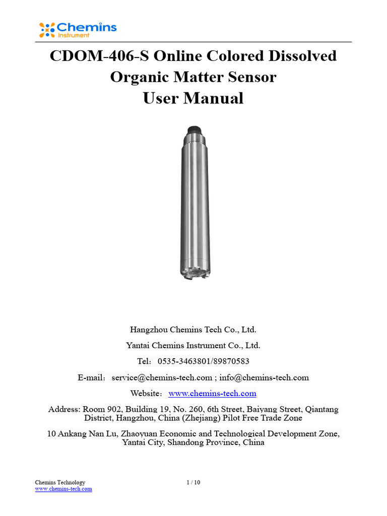 CDOM-406-S Online Colored Dissolved Organic Matter Sensor | PDF | Emission Spectrum | Fluorophore