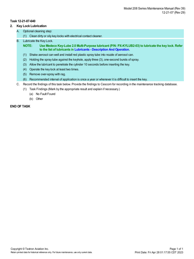 1. Key Lock Lubrication | PDF