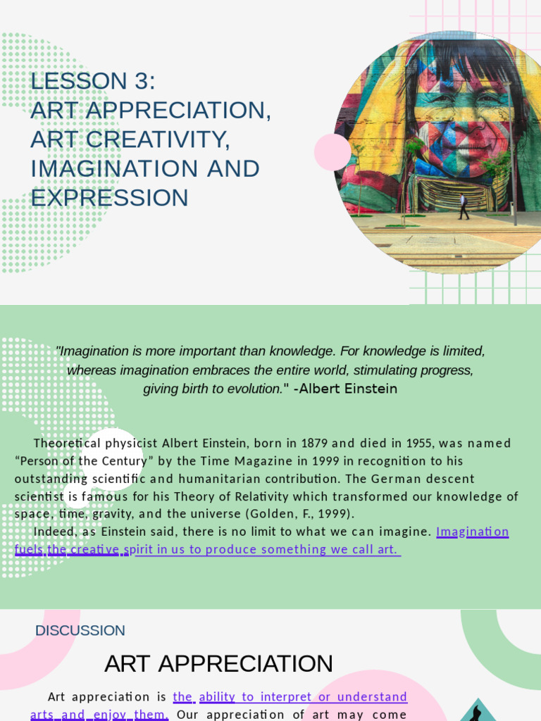 Lesson 3 - Art Appreciation, Art Creativity, Imagination and Expression | PDF | Imagination ...