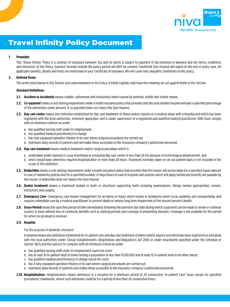Travel-Infinity-Policy-Wording | PDF | Insurance | Deductible