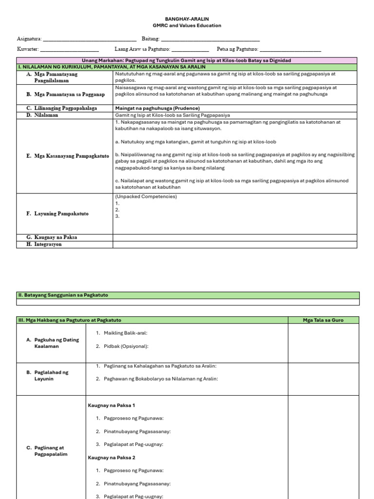 Lesson Exemplar For GMRC and VE Template | PDF