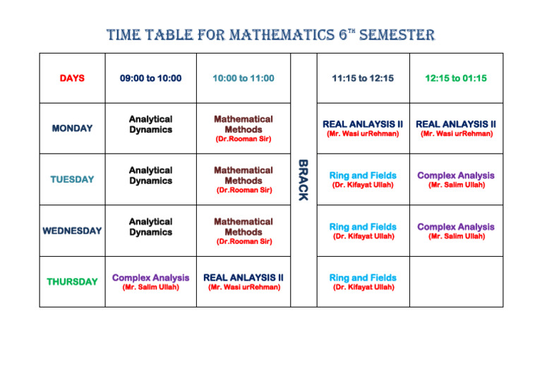 Time Table For 6TH Semester | PDF