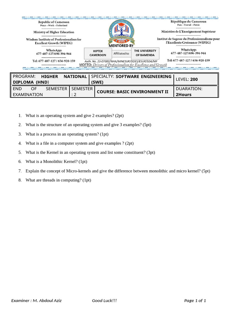 Exam Question Paper | PDF