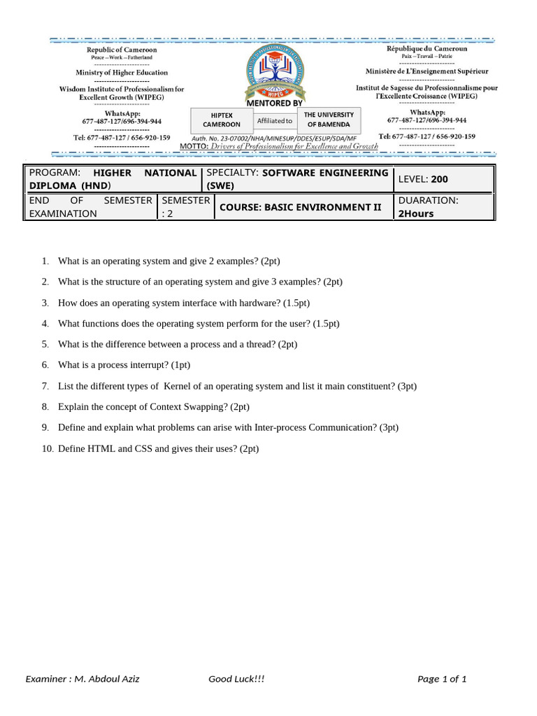 End exam question paper | PDF